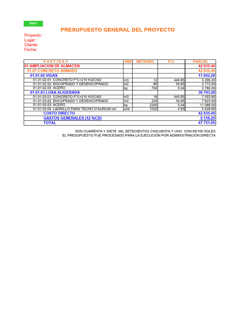 PRESUPUESTO G1 | PDF | Hormigón | Ingeniero civil