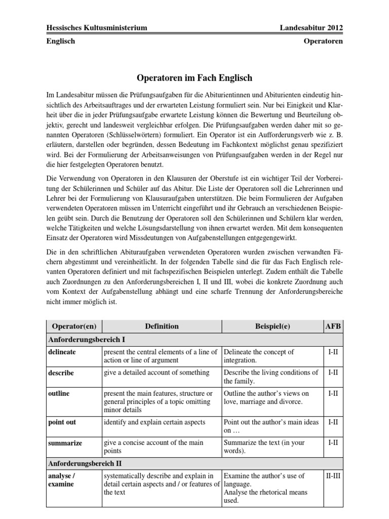 Operatoren Englisch | PDF