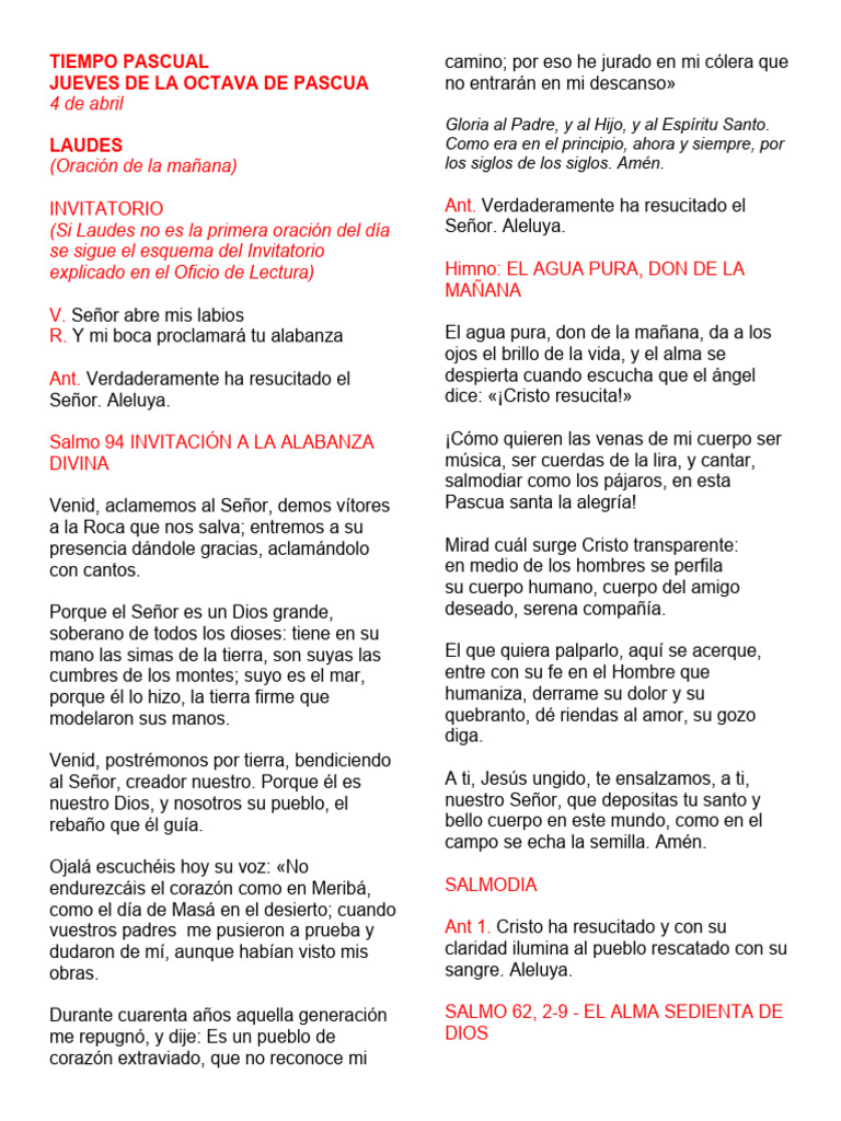 Laudes de Jueves de Pascua: Oraciones y Salmos | PDF | Cristo (título ...