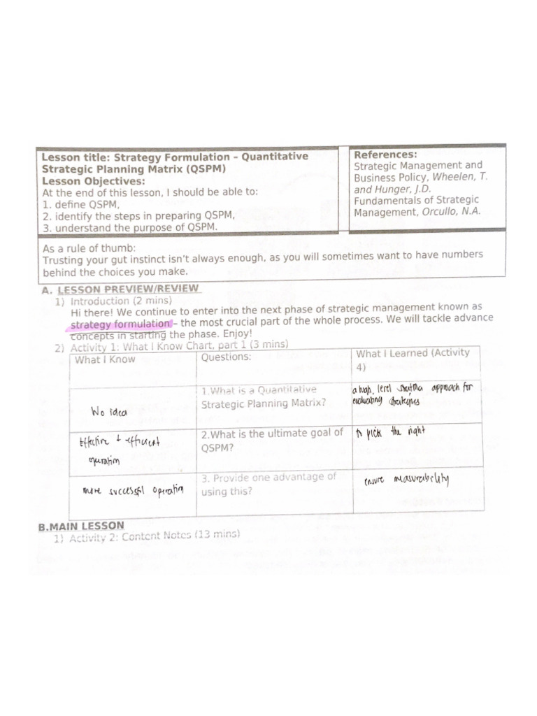 Lesson-title-Strategy-Formulation-Quantitative | PDF