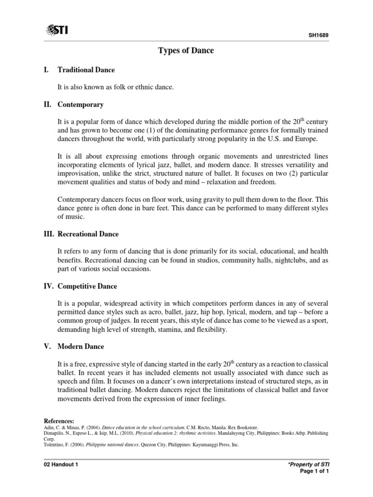 Types of Dances | PDF | Dances | Ballet