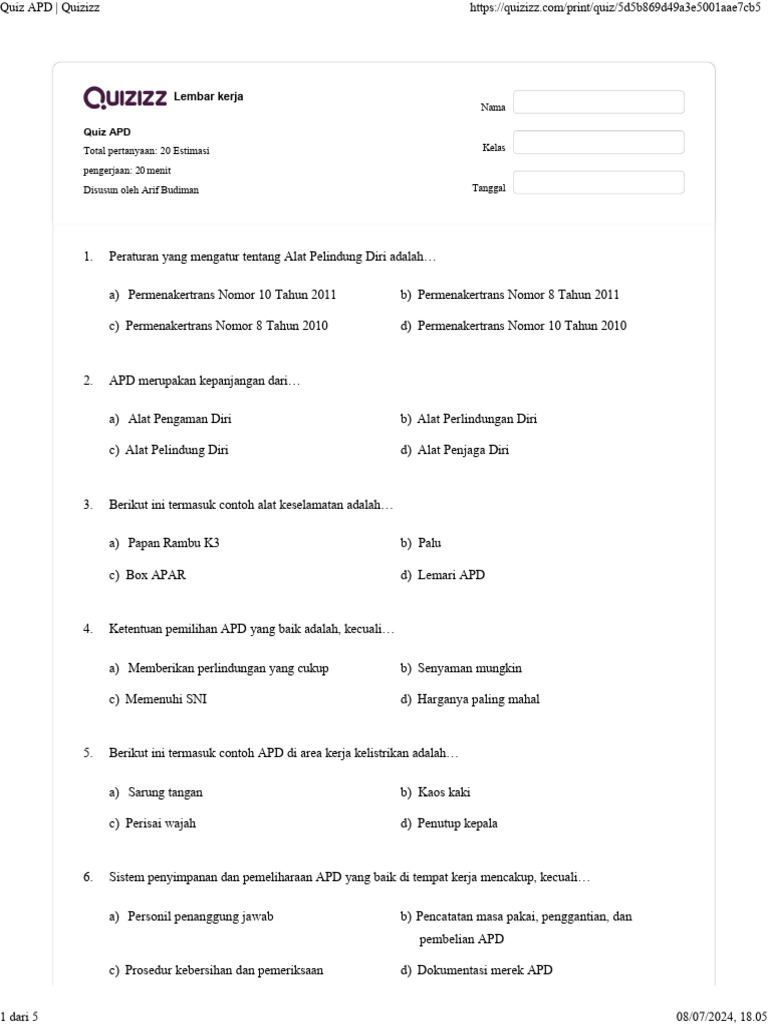 Quiz APD - Quizizz | PDF