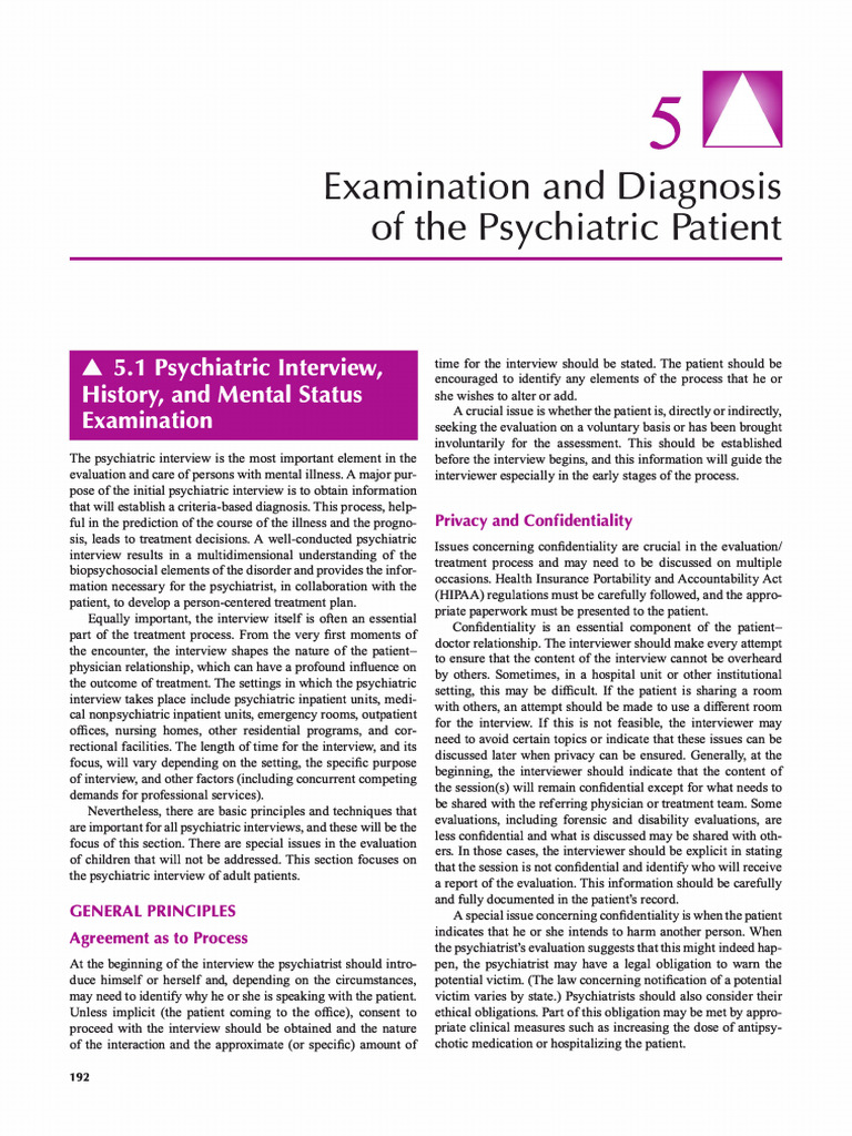 (PSYCH2) Kaplan and Sadockâ S Chapter 5.1 - Psychiatric Interview ...