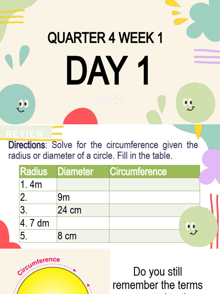 g5q4 Week 1 Math | PDF | Area | Circle