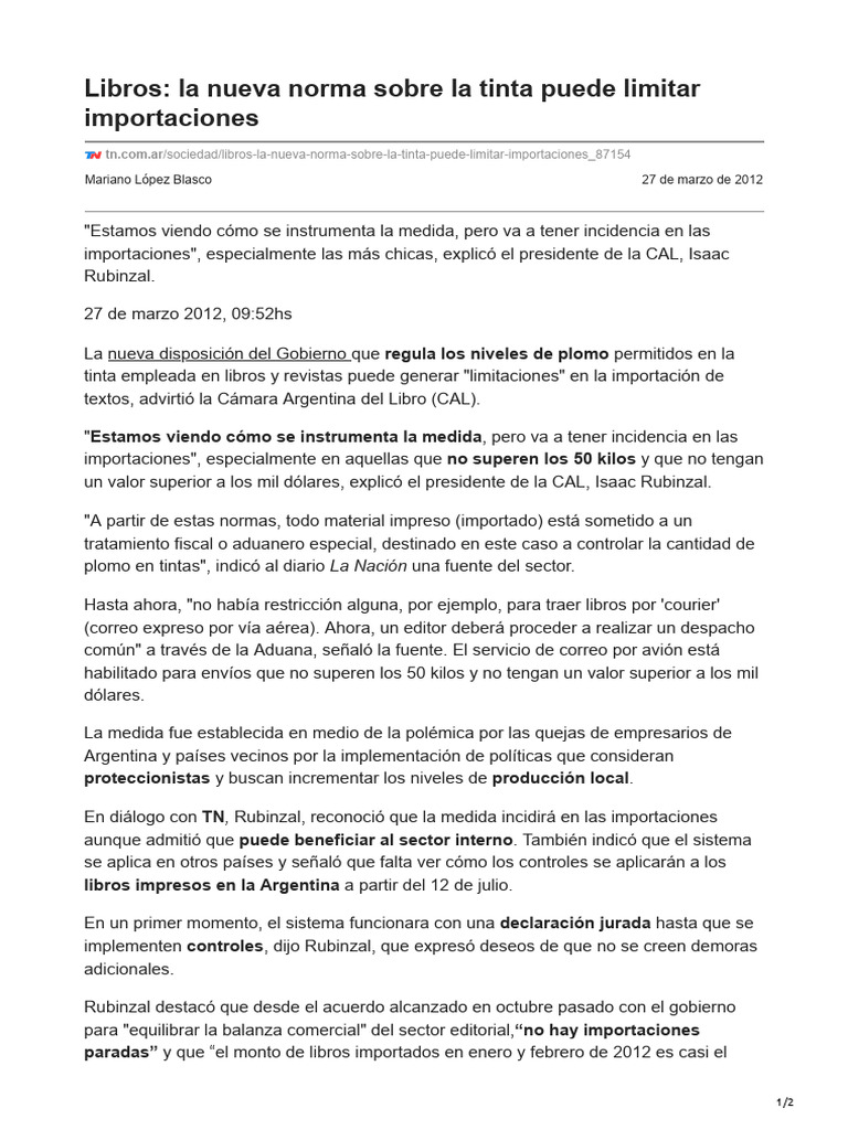 .Ar-Libros La Nueva Norma Sobre La Tinta Puede Limitar Importaciones ... .Ar-Libros La Nueva Norma Sobre La Tinta Puede Limitar Importaciones ...