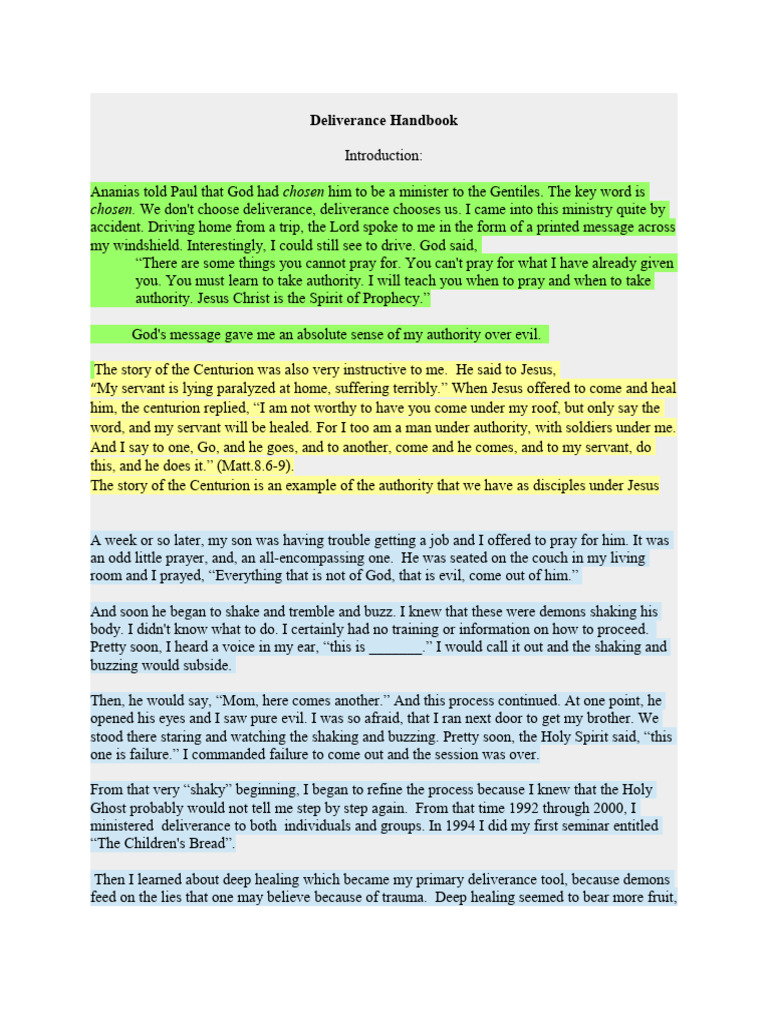 Deliverance Handbook Overview | PDF | Deliverance Ministry | Prayer