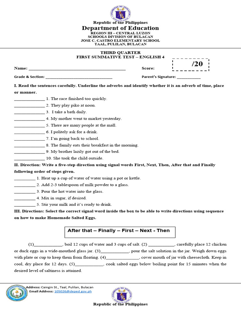 First Summative-Third Quarter-Grade 4 | PDF | Force