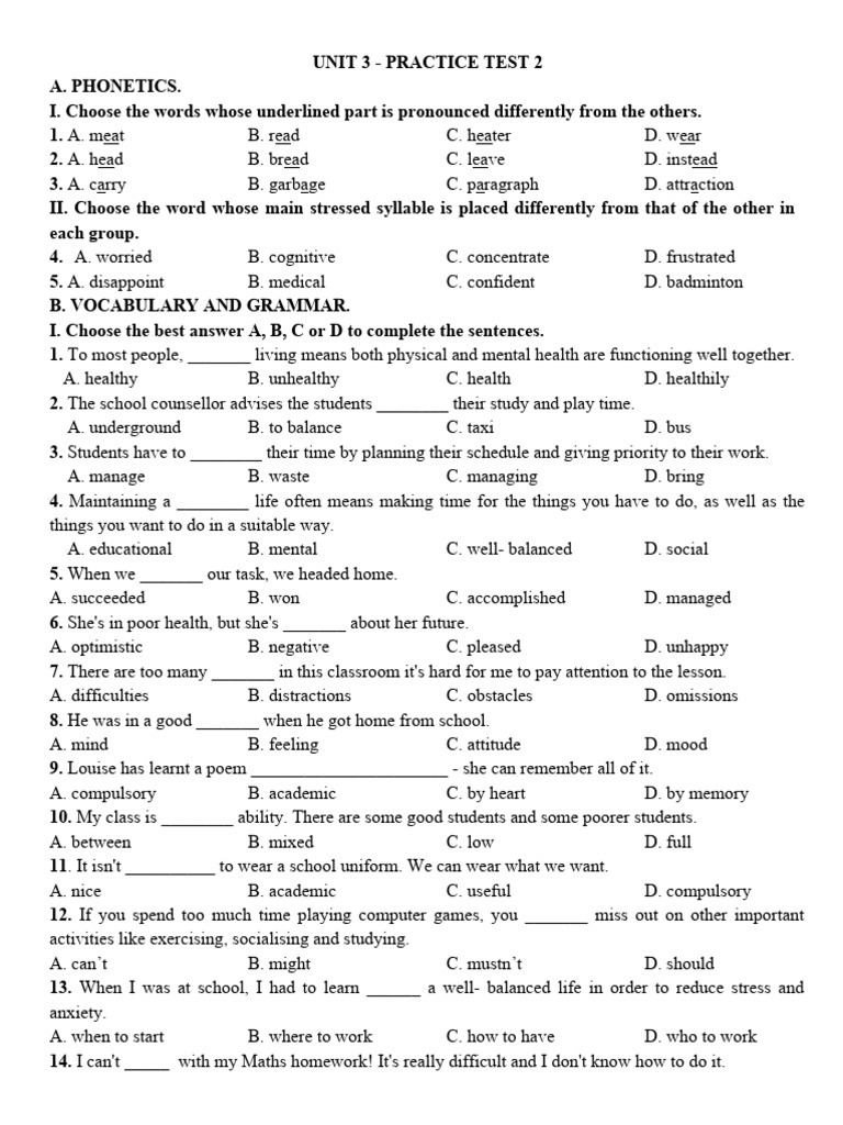 Unit 3 - Practice Test 2 | PDF | Healthy Diet | Dieting