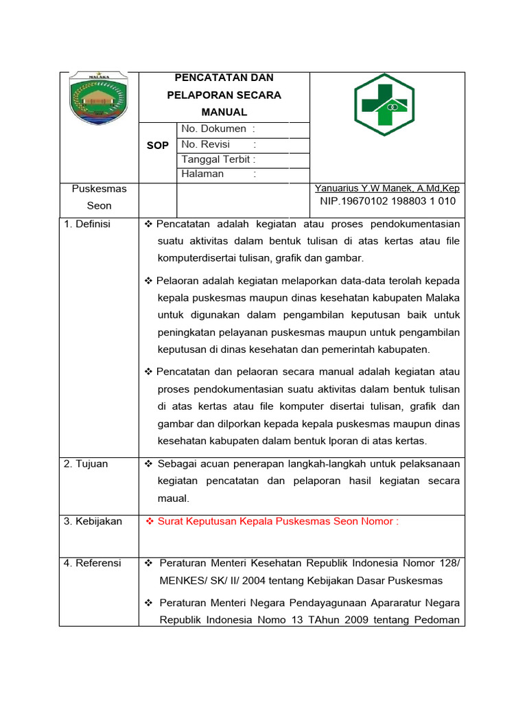 Manual Pencatatan dan Pelaporan Puskesmas | PDF | Pengelolaan Keuangan ...