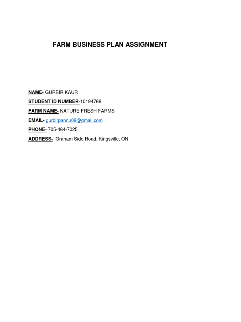 Farm Business Plan Assignment | PDF | Agriculture | Insurance Farm Business Plan Assignment | PDF | Agriculture | Insurance