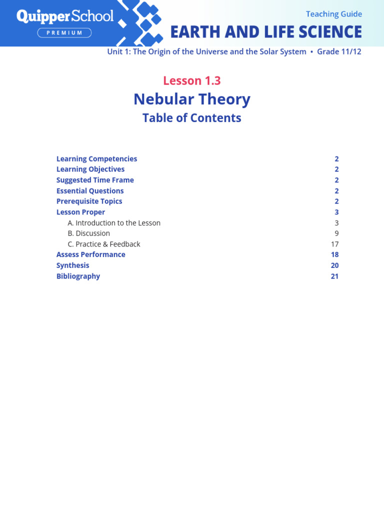 Earth and Life Science SHS 1.3 Nebular Theory | PDF | Solar System | Planets