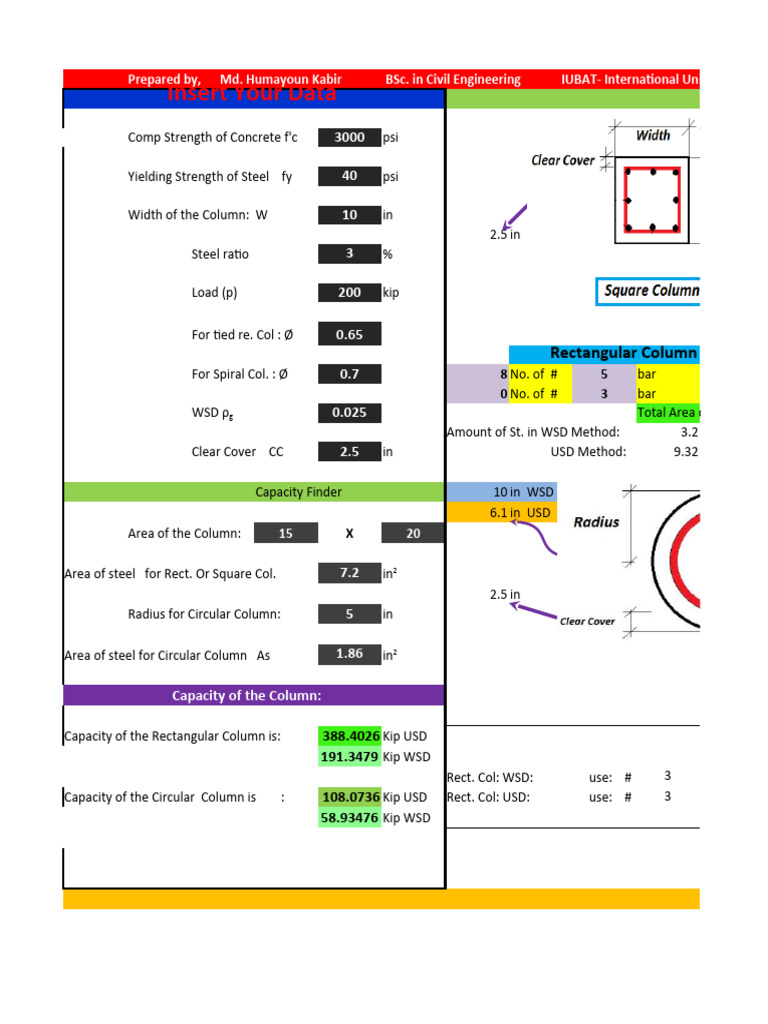Column Design With Excel | PDF | Column | Bending