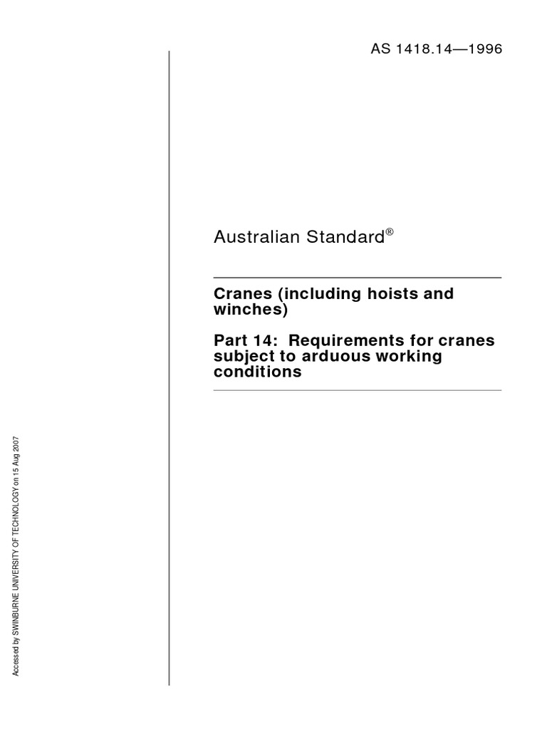 AS 1418 Part 14 - Cranes | PDF | Gear | Crane (Machine)