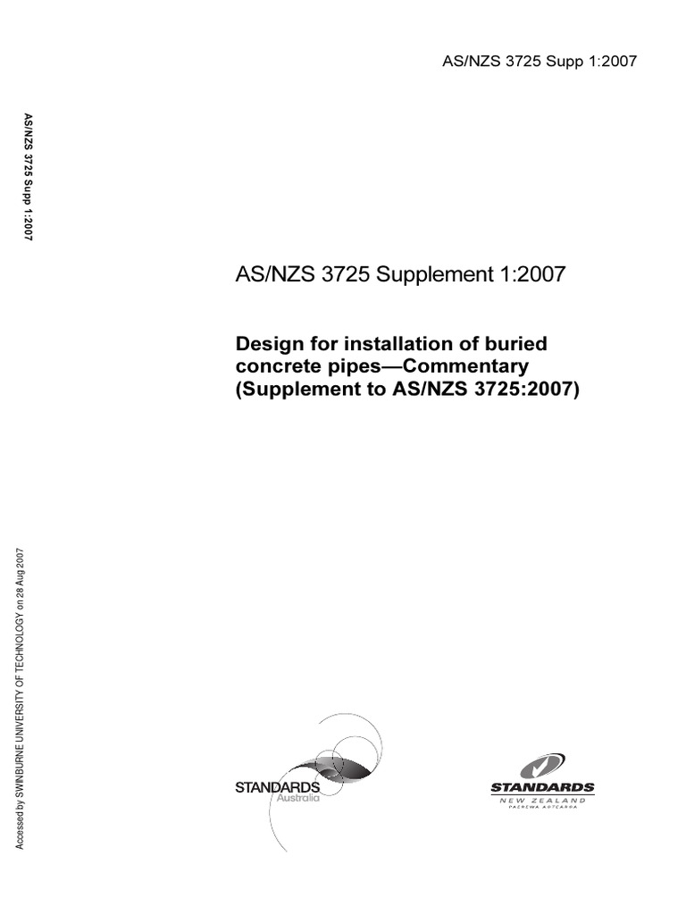 AS 3725 - Design For Installation of Buried Concrete Pipes | PDF | Pipe ...