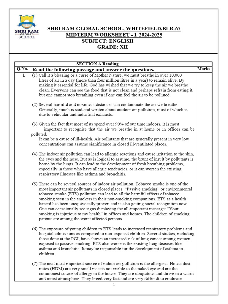 Deep Water Worksheet | Download Free PDF | Air Pollution | Asthma