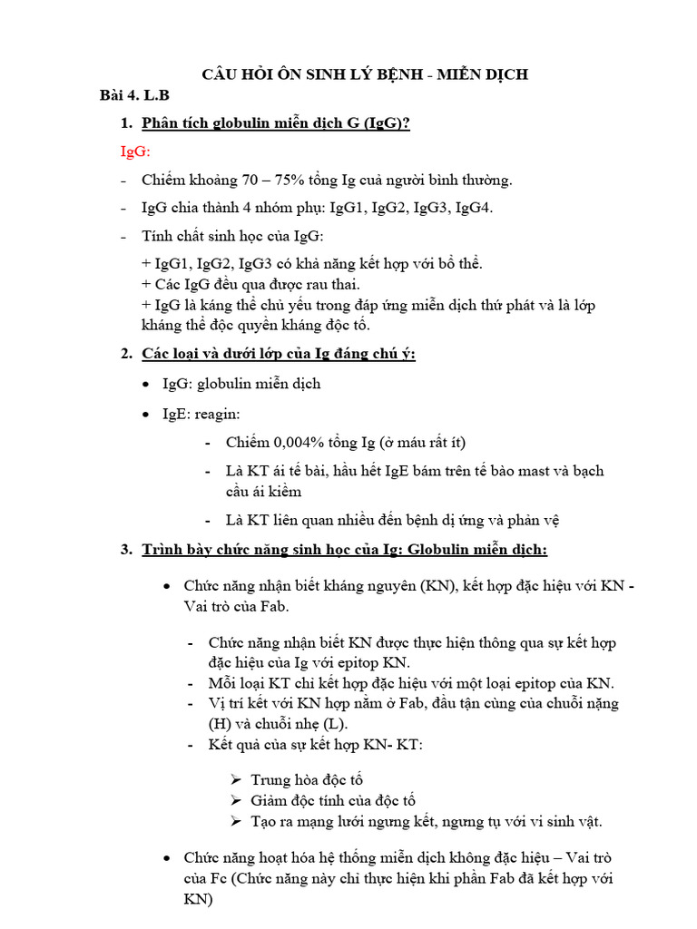 Ôn tập sinh lý bệnh miễn dịch | PDF