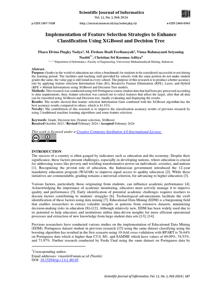 Nadya Ferdiansyah Nastiti Aditya - Grade Decision Tree Feature Selection XGBoost | PDF | Data ...