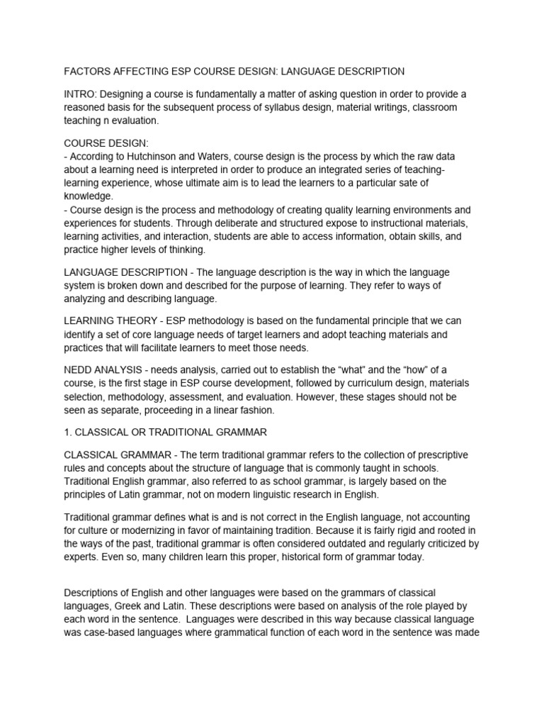 Factors Affecting Esp Course Design | PDF | Learning | Linguistics
