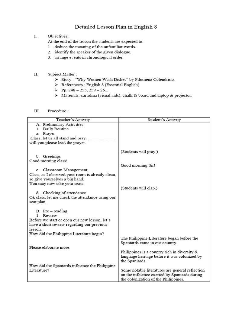 Detailed Lesson Plan in English 8 | PDF | Lesson Plan
