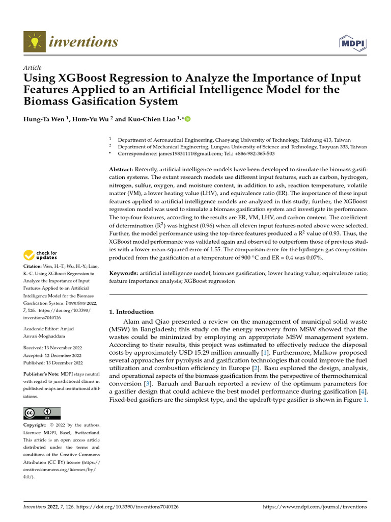 Using XGBoost Regression To Analyze The Importance of Input Features Applied To An Artificial ...
