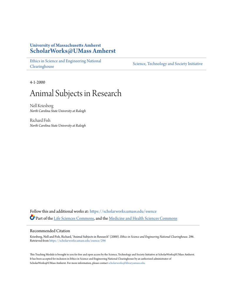 Animal Subjects in Research | PDF | Utilitarianism | Animal Testing