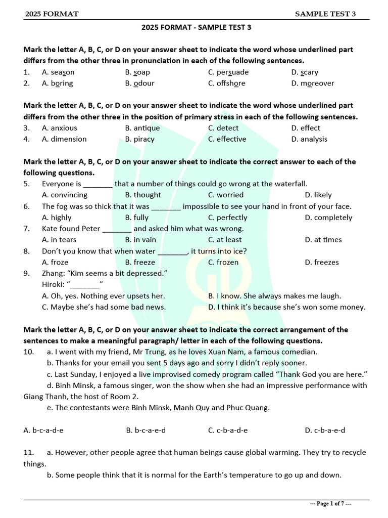 2025 Sample Test 3 Overview | PDF | Pain Management | Detective
