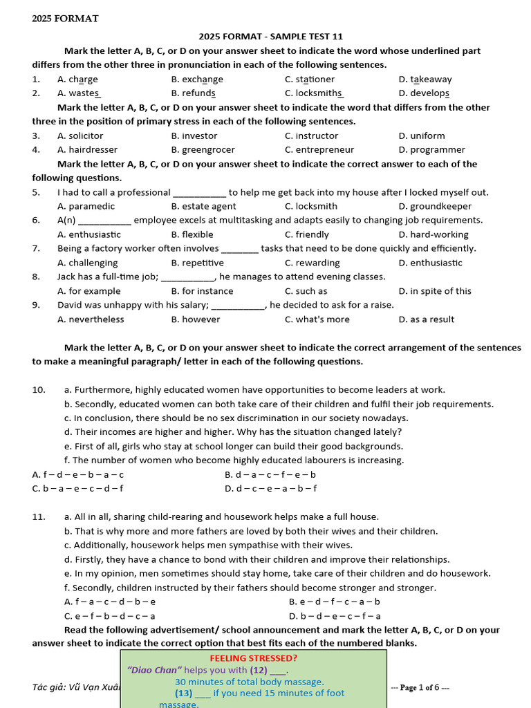 Sample Test 11: 2025 Format | PDF | Violence | Gender Equality