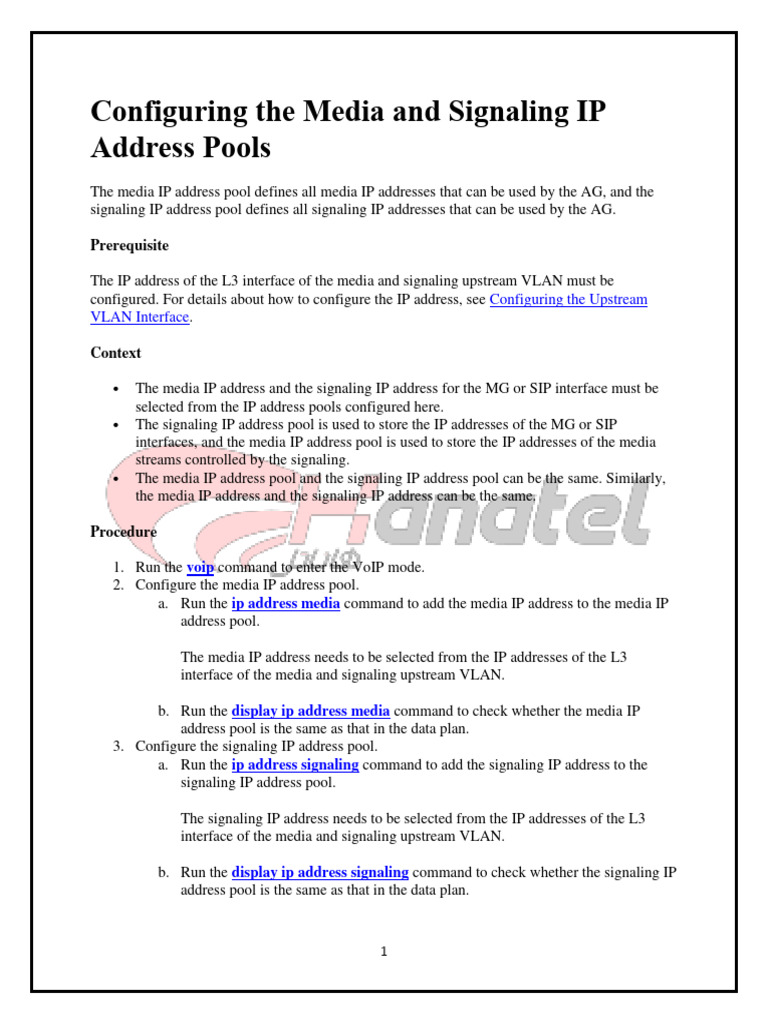 02 Configuring The Media and Signaling IP Address Pools | PDF | Ip Address | Internet Protocols