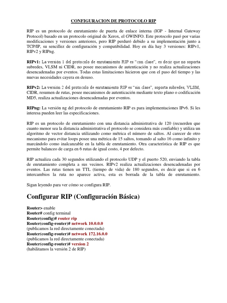 Configuracion de Protocolo Rip | PDF | Enrutador (Computación) | Red de arquitectura
