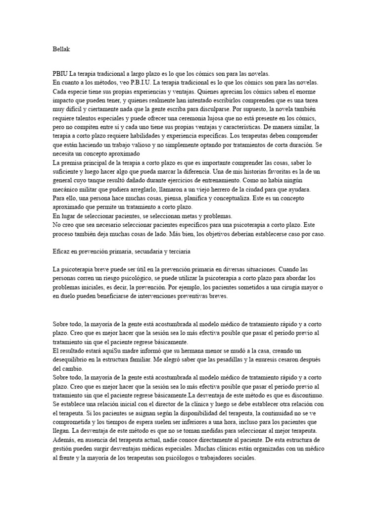 Lectura Bellak | PDF | Psicoterapia | Terapia