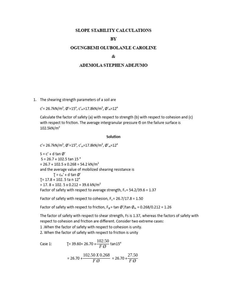 Slope Stability Calculations | PDF | Mechanical Engineering | Civil Engineering
