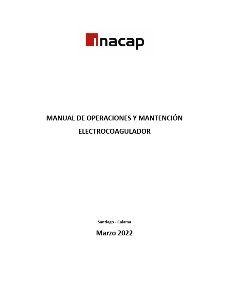 Manual de Operación y Mantención - Electrocoagulador | PDF | Agua | Aislador (Electricidad)
