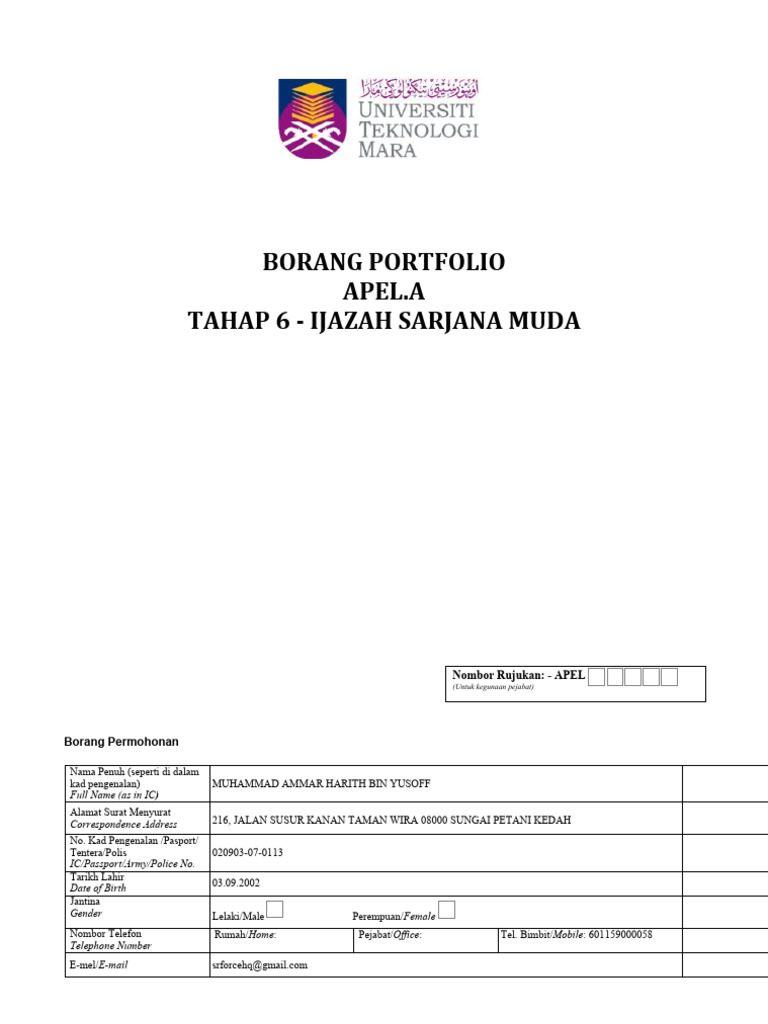 Apel t6 Portfolio Form | PDF