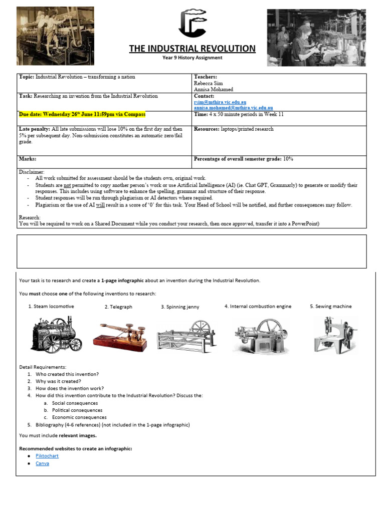 Industrial Revolution Invention Research Guide | PDF | Information ...