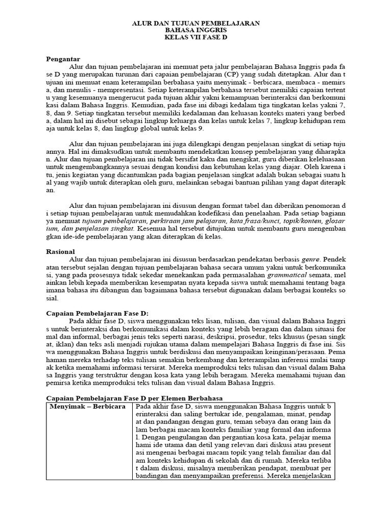 Atp B Ing Kelas Vii | PDF