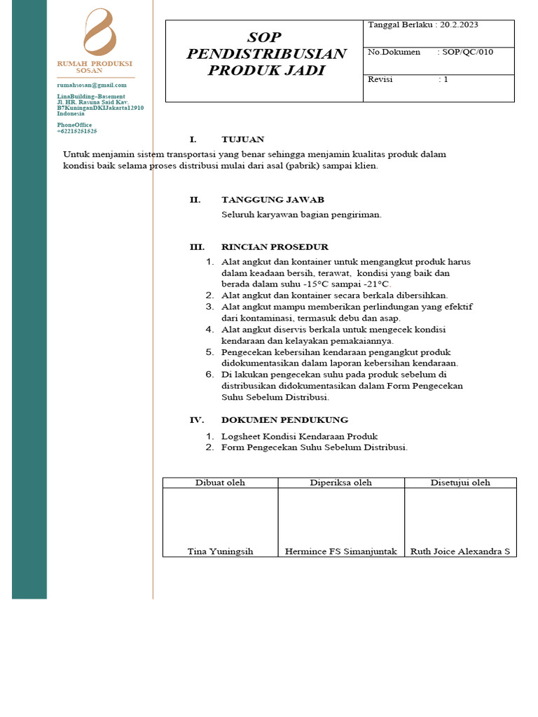 SOP-QC-010 PENDISTRIBUSIAN PRODUK JADI Rev.1 | PDF