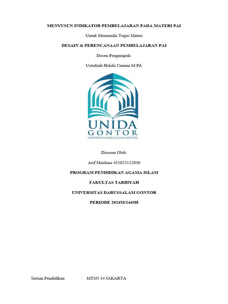Menyusun Indikator Pembelajaran Pada Materi Pai (Arif Maulana) | PDF Menyusun Indikator Pembelajaran Pada Materi Pai (Arif Maulana) | PDF
