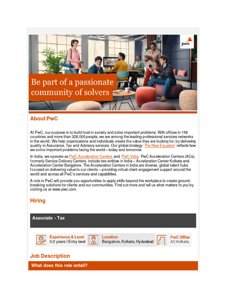 PwC Tax Associate Role Overview | PDF | Leadership | Master Of Business ...