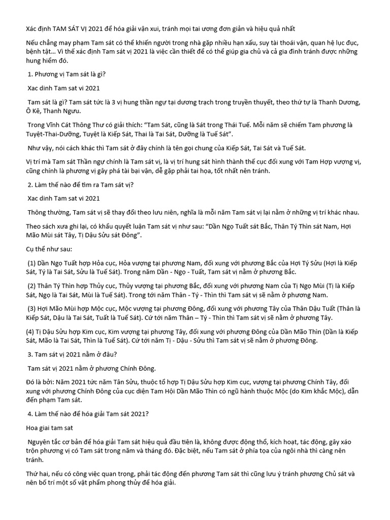 Xác định TAM SÁT VỊ 2021 để hóa giải vận xui | PDF
