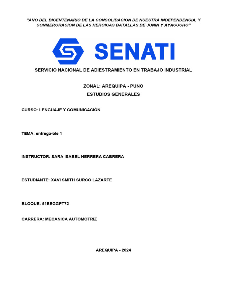 Lenguaje y Comunicacion Entregable 01 Senati Primer Semestre | PDF ... Lenguaje y Comunicacion Entregable 01 Senati Primer Semestre | PDF ...