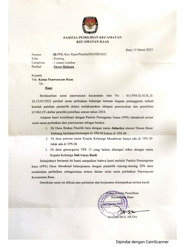 Surat Balasan Panwas | PDF