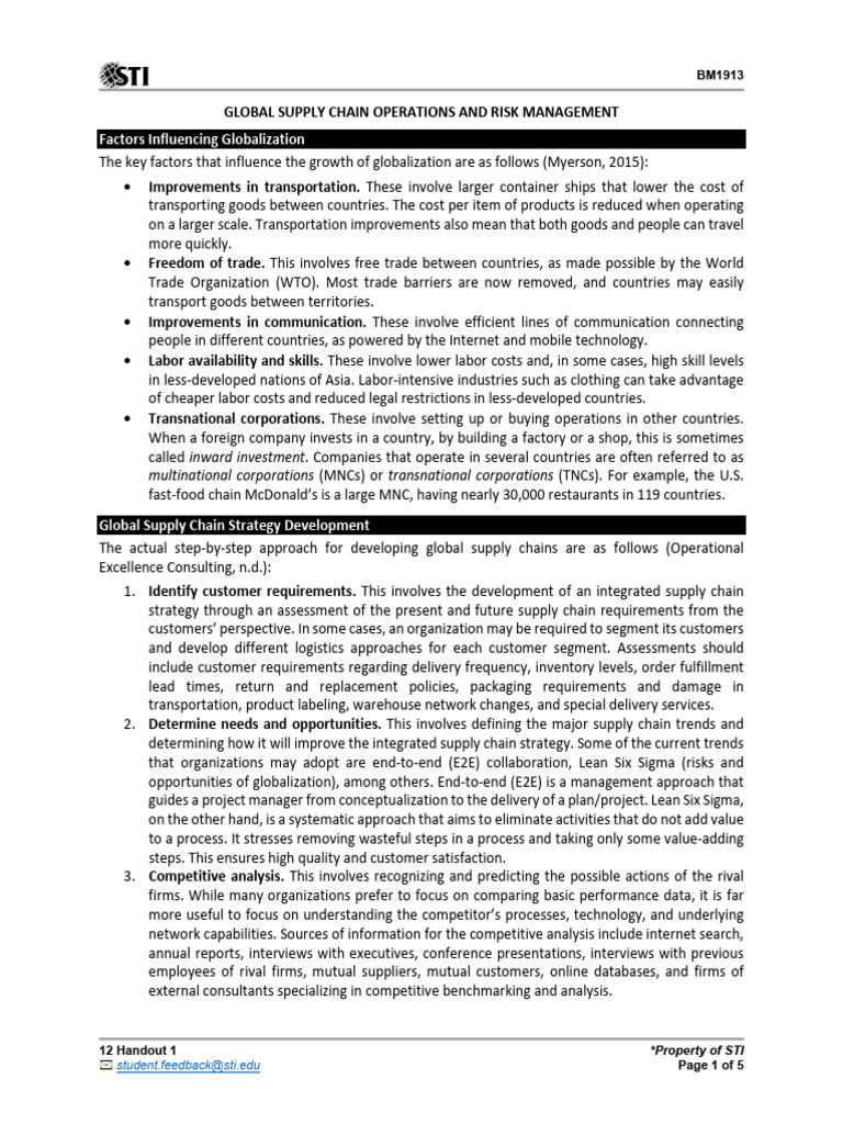 12 Handout 1 | PDF | Supply Chain | Risk