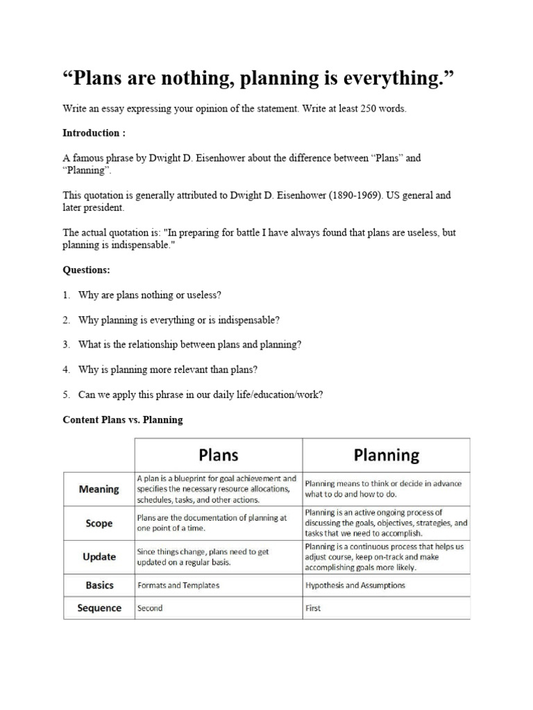 Plans vs. Planning: Key Insights Explained | PDF