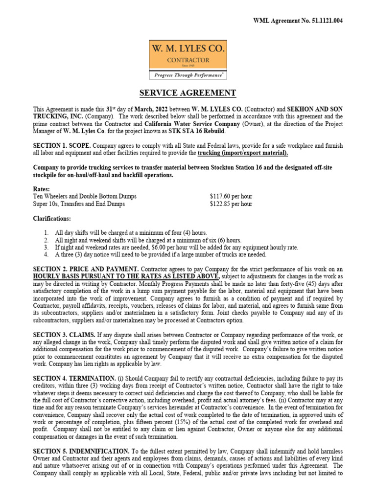 51.1121.004 Sekhon and Sons Trucking | PDF | Indemnity | Employment