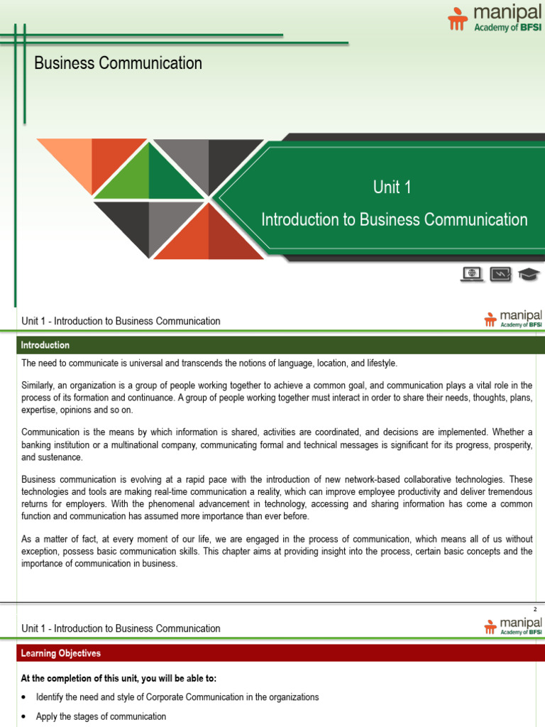 BC - Unit 1 - Introduction To Business Communication | PDF ...