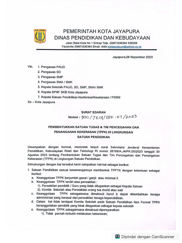 Surat Edaran TPPK Sekolah | PDF