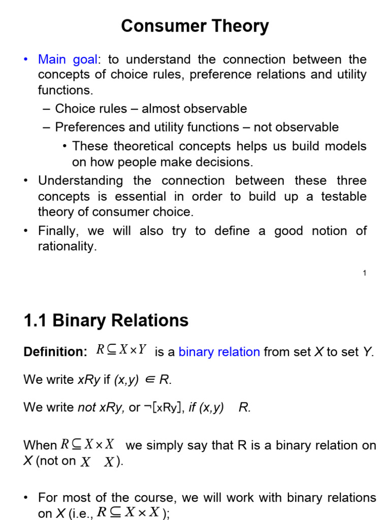 1) Binary Relations & Preference Relations | PDF | Choice | Theory
