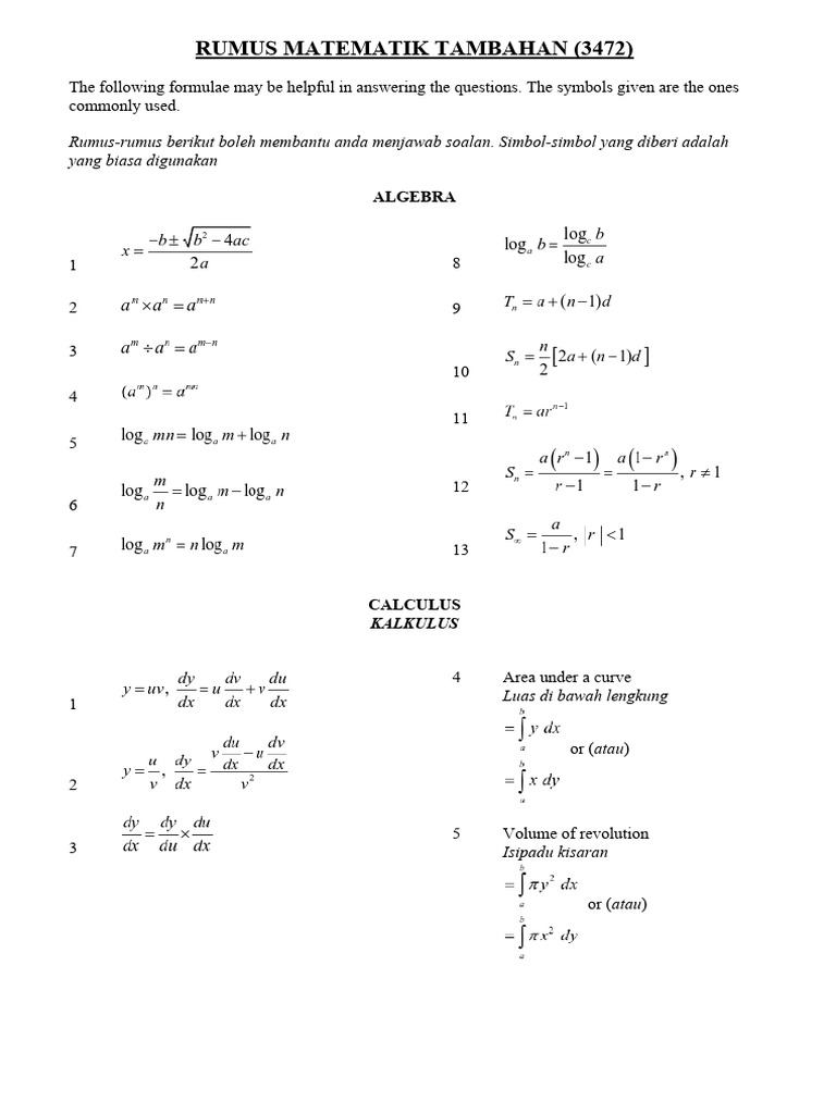 Senarai Rumus Add Maths | PDF