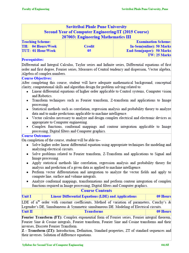 3.-SPPU SE Computer Engg 2015 Course Syllabus | PDF | Fourier Transform | Integral