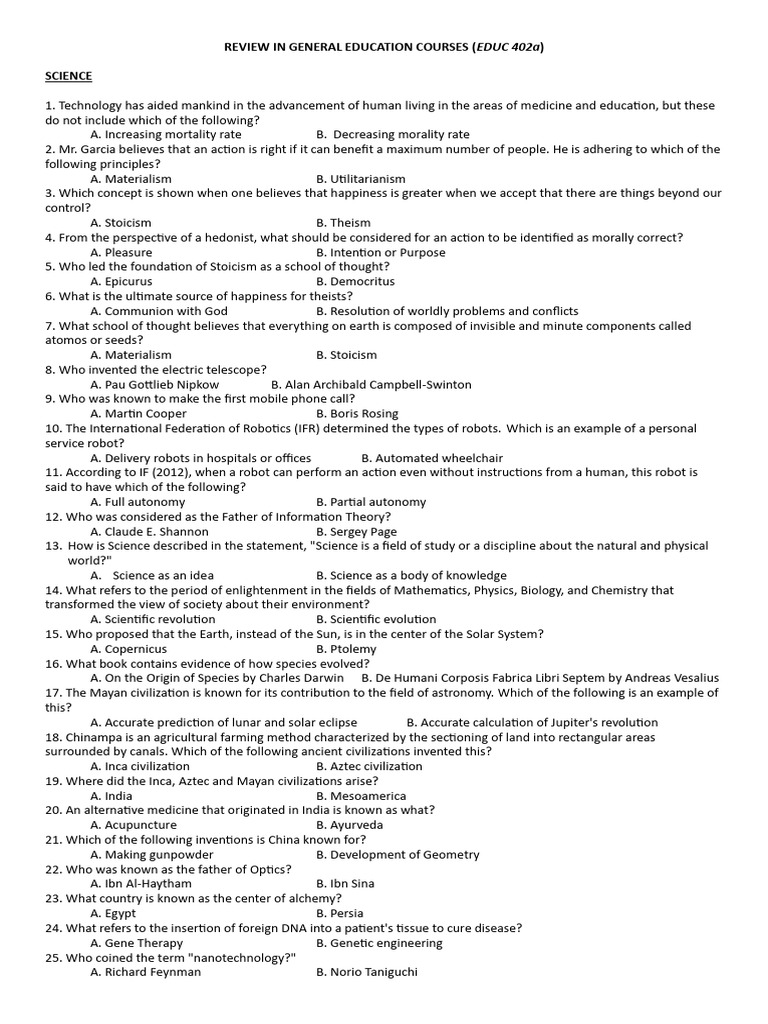 Review in Gen Ed SCIENCE 100 Questions | PDF | Cell (Biology) | Chloroplast